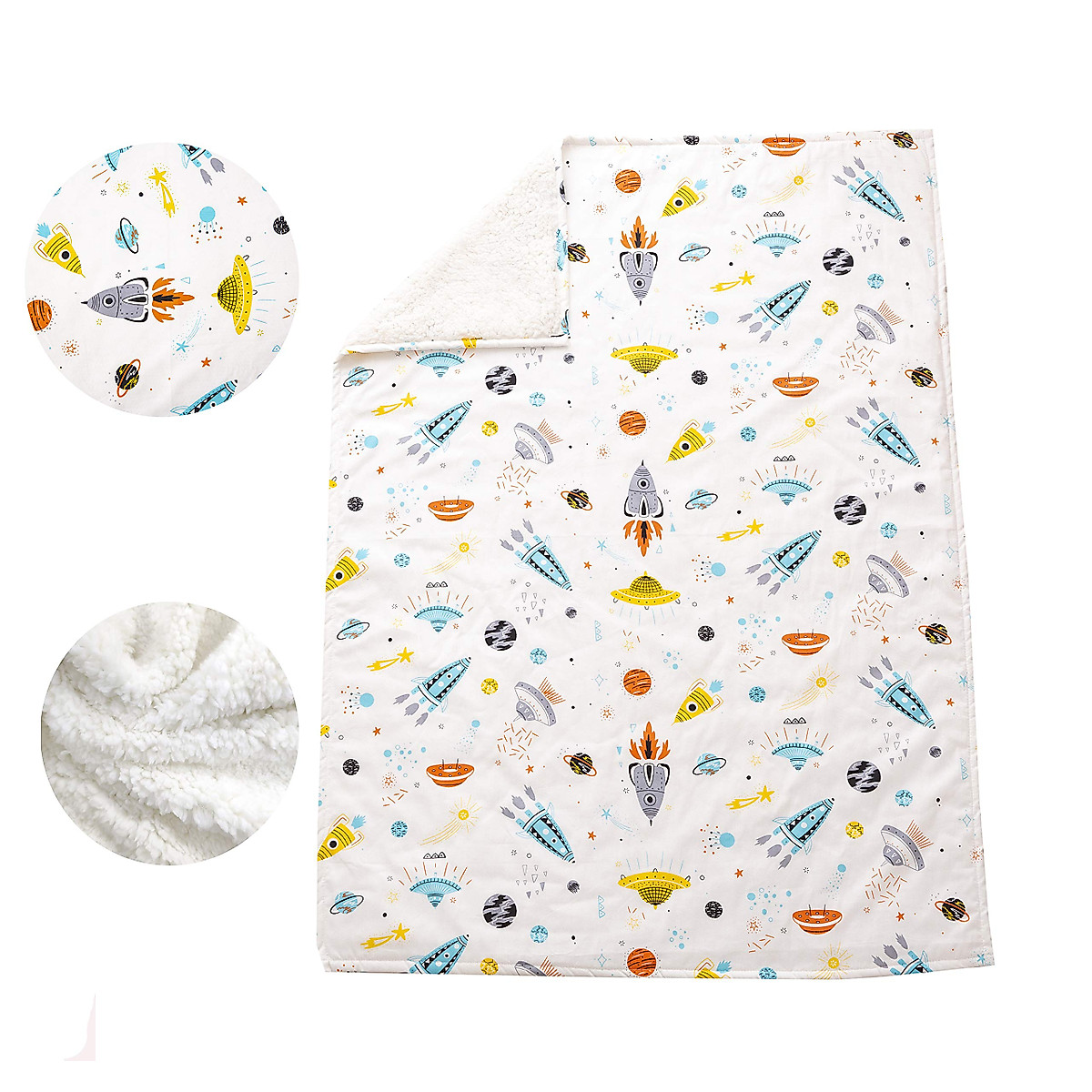 Brandream Baby Boys Crib Bedding Sets Outer Space Nursery Bedding Rocket & Planet 6 Piece Galaxy Cradle Blanket Set Baby Infant Newborn Navy White Cotton Bedding