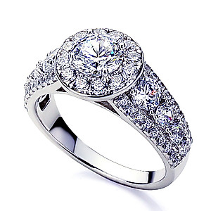 DoubleAccent Platinum Plated Sterling Silver Ring 1 CT Round CZ Stone Halo Wedding Engagement Ring (Size 5 to 9), 7