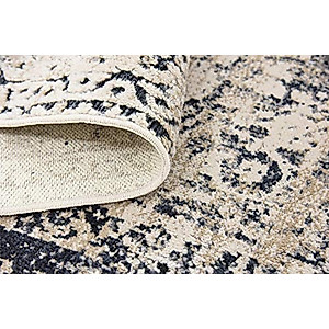 Unique Loom Chateau Collection High-Low Pile, Vintage, Traditional, Distressed, Medallion Area Rug (4' 0 x 6' 0 Rectangular, Beige/Navy Blue)