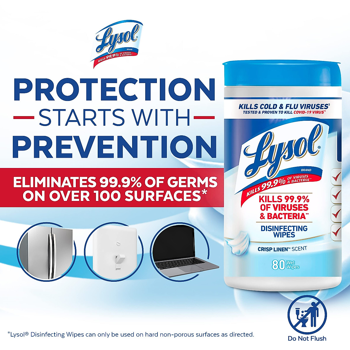 Lysol Disinfecting Wipes, Crisp Linen, 80ct,Packaging May Vary