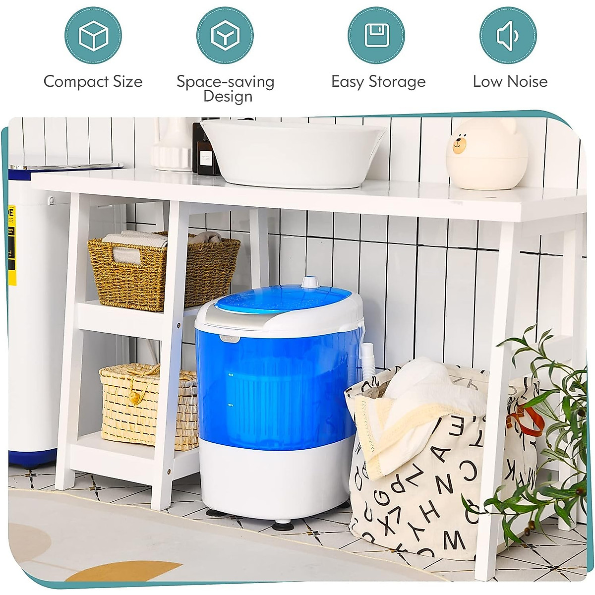 Mini Portable Washing Machine, 5.6 LBS Capacity Portable Washer and Spinner Combo with Spin Cycle Basket & Drain Hose, Semi-automatic Laundry Washer Machine for Apartment Dorm RV