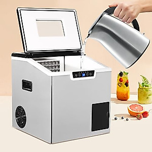 Porkke Square Ice Maker, Ice Crusher, Commercial Ice Maker, 150-180W Desktop Ice Maker, Freestanding Stainless Steel Ice Maker for Milk Tea Shops, Coffee Shops, Offices