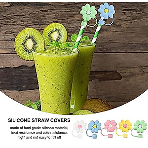 10Pcs Straw Cover Cap for Stanley Cup 40&30 Oz Straw Cap Silicone Straw Tips Cover Cute Cartoon Dustproof Splashproof Drinking Straw Lids Protector (Flower)
