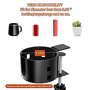 Upgraded Large Desk Cup Holder Clamp, OOKUU Anti-Spill Table Cup Holder, Metal Office & PC Gaming Desk Accessories, Compatible with Universal Cup, Bottles, Pencil Holder (Black)
