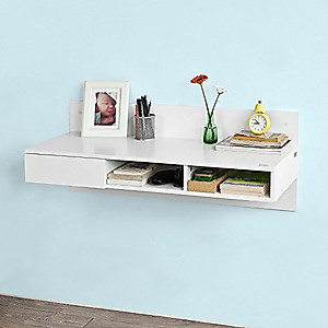 Haotian FWT30-W, White Wall-Mounted Computer Table Desk, Home Office Desk Workstation, with 1 Drawer and 2 Open Compartments