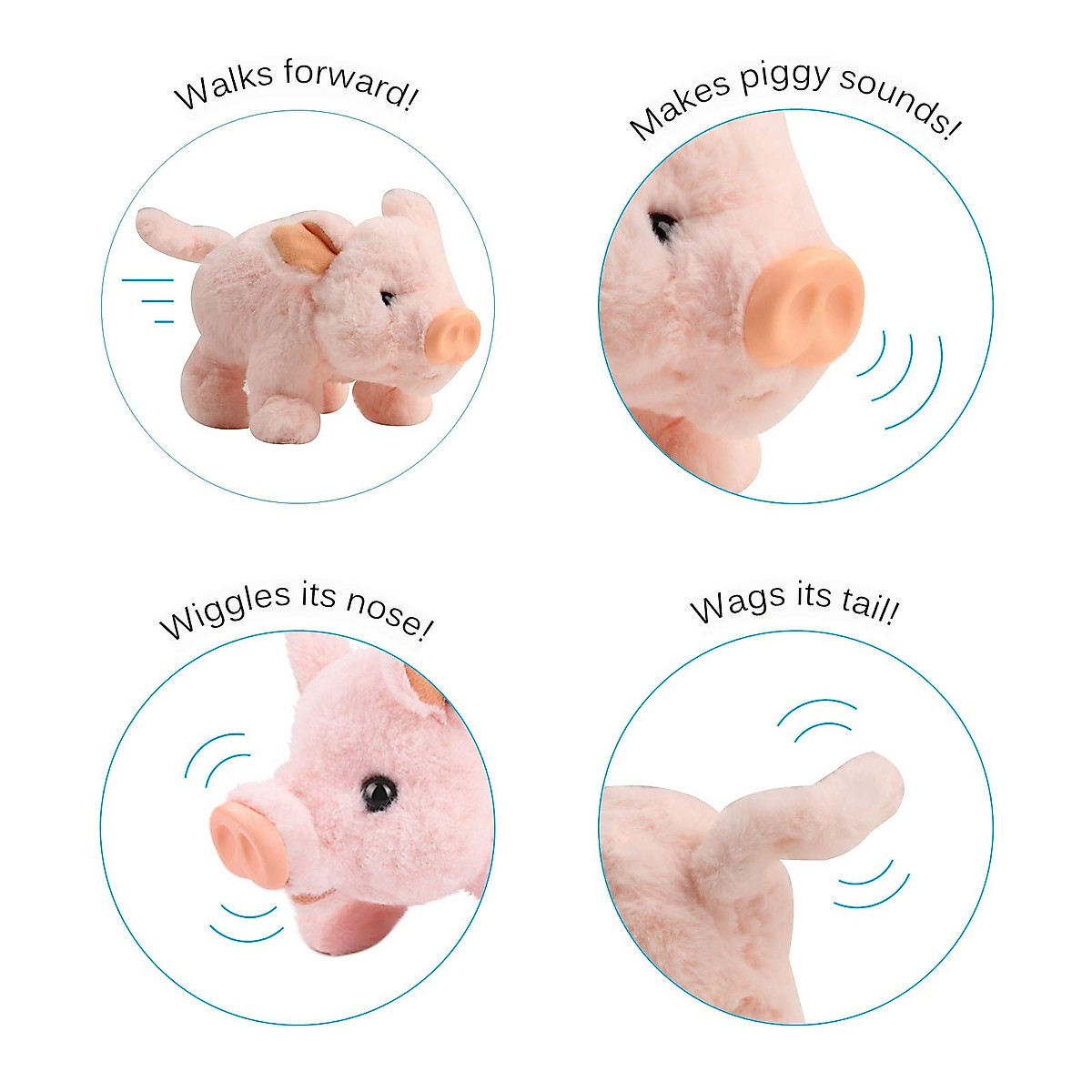 Vokodo Playful Piggy Walks Makes Sounds Wiggles Nose and Wags Tail Interactive Pig Kids Soft Cuddly Electronic Pet Battery Operated Animal Toys Great Gift for Preschool Children Boys Girls Toddlers