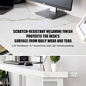 TOPSKY 59" Big Large Computer Office Desk 1.88" Thickness Desktop (White Marble Texture)