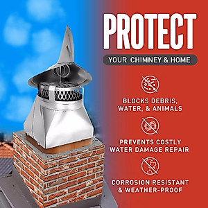 CHIMCARE Wind Directional Chimney Cap, 9" x 9” High-Grade Stainless Steel Cap for Single Flue Tile, Downdraft Prevention, USA Made