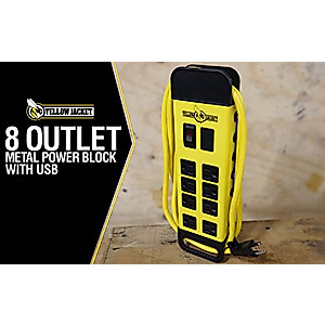 Yellow Jacket 5148 Modern 8-Outlet Metal Power Block with 2 USB Ports; Yellow