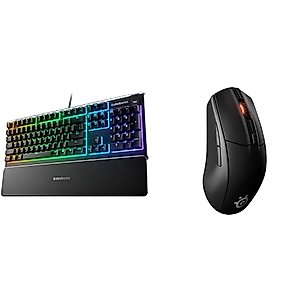 SteelSeries Apex 3 RGB Gaming Keyboard – 10-Zone RGB Illumination – IP32 Water Resistant – Premium M with Rival 3 Wireless Gaming Mouse