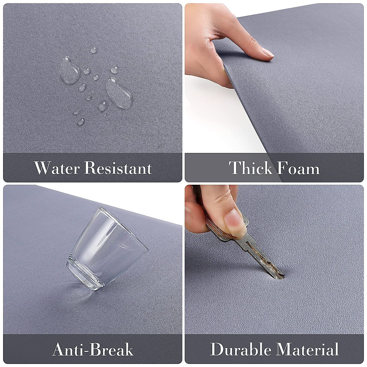 HappyTrends Kitchen Mat [2PCS] Cushioned Comfort Anti-Fatigue Floor Mat, Waterproof Non-Slip Kitchen Rugs, Thick Perfect Ergonomic Foam Standing mat for Kitchen, Home, Office, Laundry,Grey