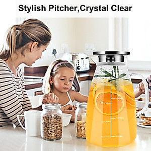 Glass Pitcher with Lid and Handle,68 OZ Glass Water Jug with Spout for Cold&Hot Drinks - Heat Resistant Borosilicate Crystal Clear Glass Carafe for Sangria, Coffee, Brewed Tea, Juice, and Beverage