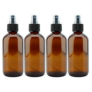 Cornucopia 8-Ounce Amber Glass Fine Mist Spray Bottles (4-Pack); Boston Round w/Atomizer Spritzers for Aromatherapy, Perfume, Cologne, DIY & More