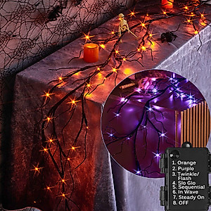 LITBLOOM Lighted Black Glittered Garland with 48 Orange and Purple Bi-Color Lights, Halloween Garland with Lights 8 Functions 6FT Battery Operated for Home Party Halloween Decoration Indoor Outdoor