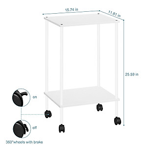 Vrisa End Tables Living Room Industrial Narrow Side Tables Nightstand with Wheels Bedside Table with Storage Shelves for Small Spaces Bedroom Living Room Guest Room Couch, White