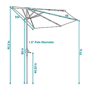 Sunnydaze 9-Foot Solar Outdoor Half Patio Umbrella with LED Lights - Shade for Apartment Decks, Balconies, and Smaller Garden and Yard Spaces - Navy Blue