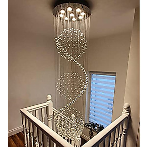 Dst Modern Spiral Sphere Crystal Chandelier, Raindrop Spectacular Ceiling Lighting Fixture, Clearly K9 Crystal Ball Pendant Light for Living Room Hotel Hallway Foyer Romantic Wedding, Size: D20"XH72"