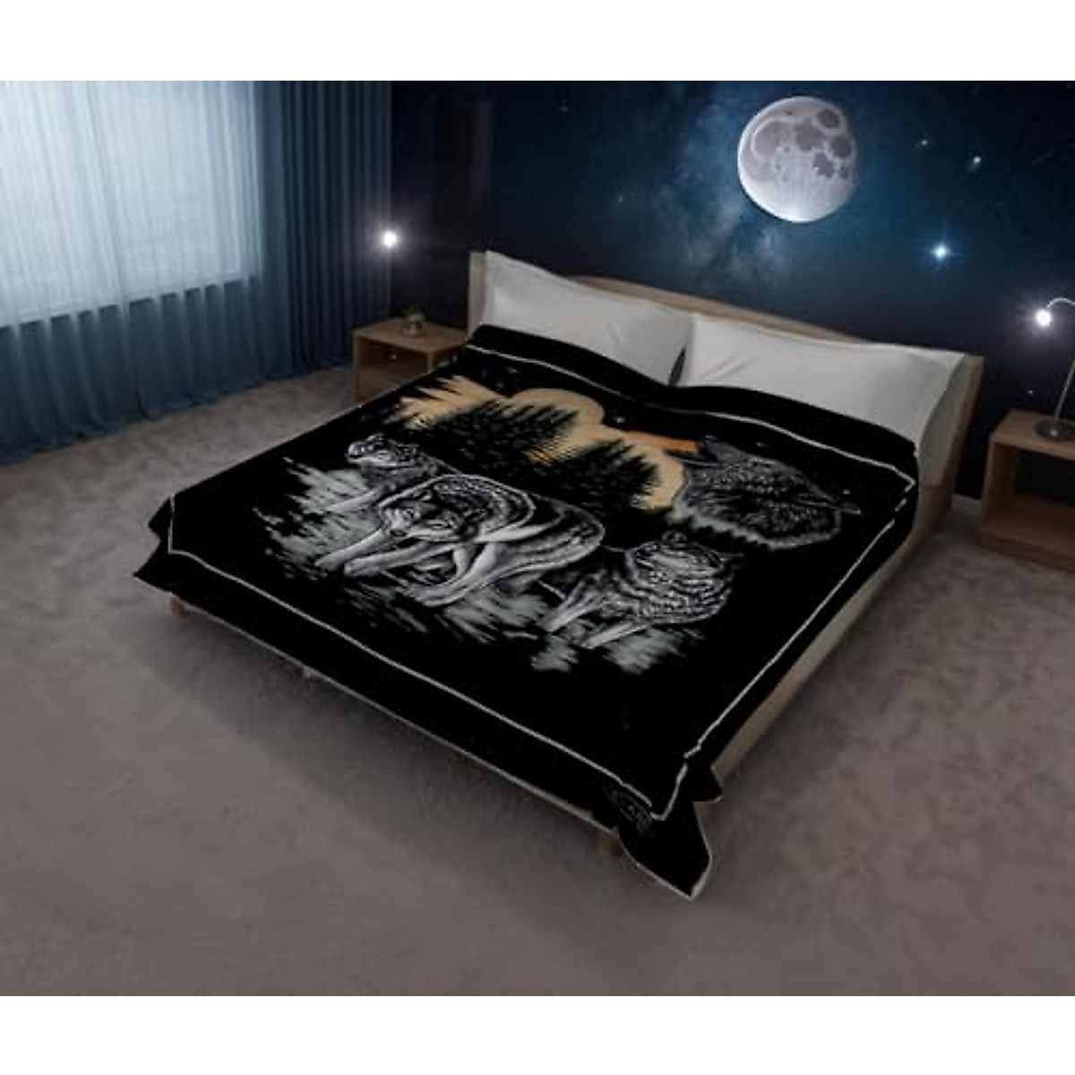 SOLARON Korean Super Thick Heavy Weight Ultra Silky Soft Mink Heavy Duty Reversible Blanket Bed comforters bedspreads Bedding Comforter King or Queen (Queen, 119 Wolf Black)