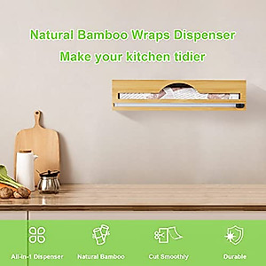 Ziplock Bag Organizer, Wrap Dispenser with Cutter, Plastic Wrap, Aluminum Foil and Wax Paper Dispenser for Kitchen Drawer, Bamboo Roll Organizer Holder