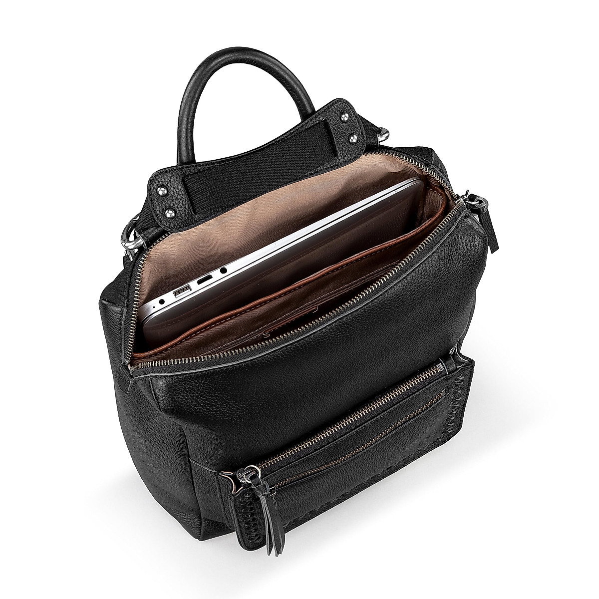 The Sak Loyola Convertible Backpack in Leather, Adjustable Convertible Strap, Black