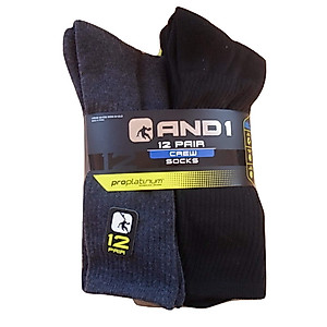 12 pairs And1 6-Black 6-Grey Crew Socks Mens size 6-12.5 And 1 Proplatinum