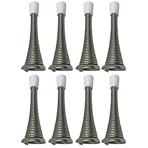 Litepak Spring Door Stop 3" Premium Heavy Duty Stopper Steel w/Plastic Bumper (Satin Nickel, 8 Pack)