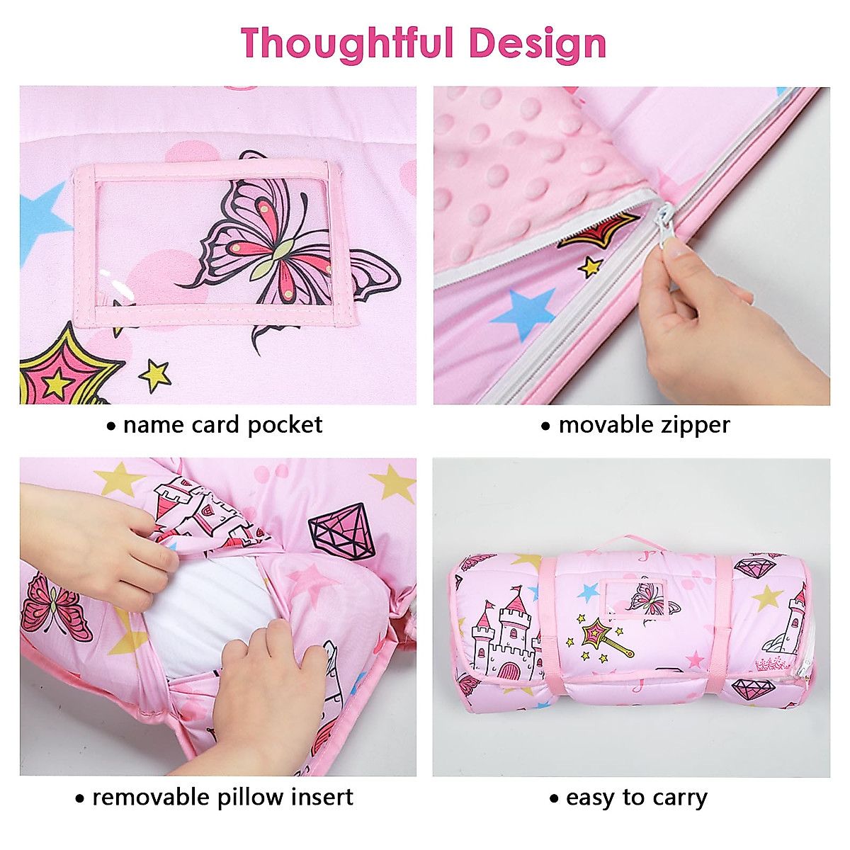 Kids Sleeping Bag Nap Mat with Removable Pillow and Blanket,Extra Thick Large 2 in 1 Slumber Bags for Boys Girls,Toddler Nap Mat for Preschool Daycare Travel Camping