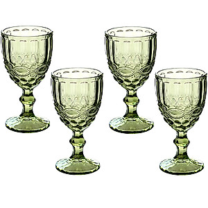 Taganov Green Wine Glasses set of 4 Vintage Glassware Drinking Water Goblets 10 OZ Colored Water Glasses Juice Cups for Wedding Party