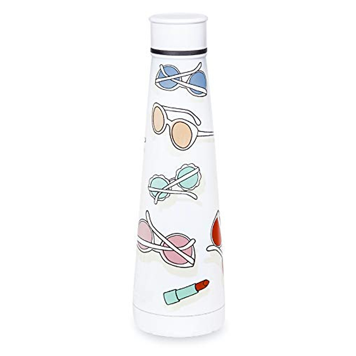 Kate Spade New York White Insulated Stainless Steel Water Bottle, 14.5 Ounce Slim Water Bottle, Double Wall Travel Tumbler with Lid, Sun's Out