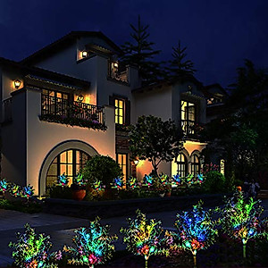 Idefair Solar Garden Lights Tree Outdoor Multi-Color Changing LED Stake Lights Flower for Garden, Patio, Yard and Decoration Solar Flickering Tree Lights (Tree,2 Pack)