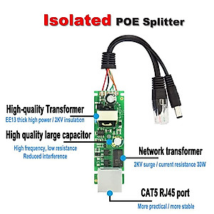 PCUORLEORS PoE Splitter 48V to 12V, 2A with IEEE 802.3af/at Standard Compliant 10/100Mbps Power Over Ethernet Splitter Adapter for Security Camera CCTV Surveillance DC Plug Cable (2Pack)