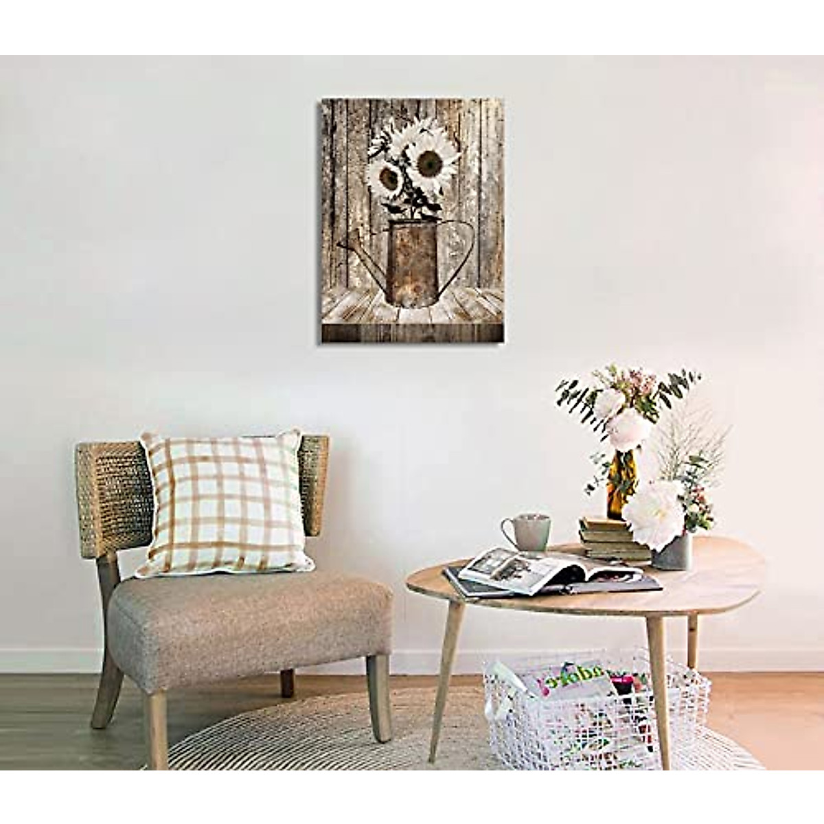 Country Sunflower Wall Art Decor for Home Rustic Farmhouse Wall Decor Canvas Print for Bedroom Living Room Kitchen Bathroom Country White Floral Picture Poster Modern Home Decor Framed Ready to Hang