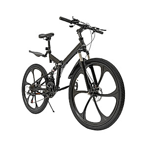 YIYIONCE Mountain Folding Bike 26In Folding Mountain Bicycle, Upgraded 21 Speed Foldable Bicycle with 6 Blade Flywheel, Strong Carbon Steel Bike, Folding Bike for Men & Women (Black)| US Stock