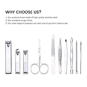 FIXBODY Nail Clippers Set, Professional Manicure set and Pedicure Kit, 10 Pieces Nail Care Kit, Toenail Clippers with Gray Leather Case, Gift for Men and Women