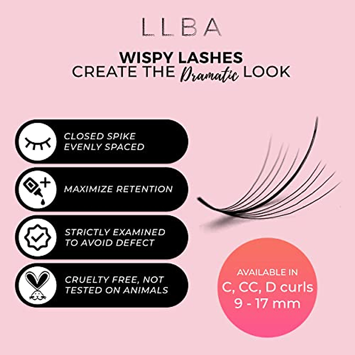 LLBA Promade Wispy Lash Extensions 9D 0.05, 100% Handmade Eyelashes Volume Fans, C Cc D Curls, 9-17 Mm Length, Long-Lasting, Easy Application (C 12 mm)