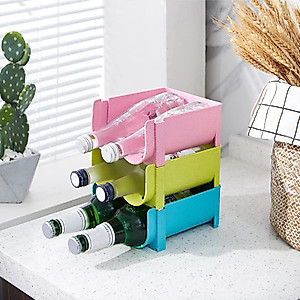 Hemoton 3pcs Refrigerator Bottle Storage Rack Wine and Water Bottle Organizer Stackable Plastic Wine Rack Beer Can Storage Box Holder for Pantry Countertop Pink