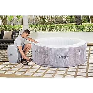 Bestway SaluSpa Cancun AirJet 2 to 4 Person Inflatable Hot Tub, 71 x 26 Inch Round Portable Outdoor Spa with 120 Soothing Jets and Cover, Gray