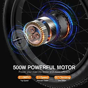 TotGuard Electric Bike, 26" x4.0 Fat Tire Electric Bike with 975W Peak Motor, 48V 10.4Ah Removable Battery, Foldable Ebike, 21.6MPH Electric Mountain Bike, Dual Shock Absorbers, 21 Speed