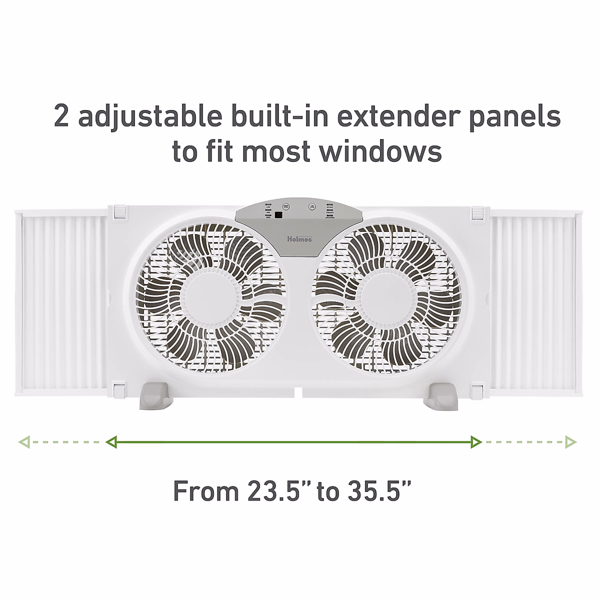 HOLMES 9" Twin Digital Window Fan, Reversible Airflow Blades, In/Out Exchange, 3 Speeds, Built-In Extender Panels, Ideal for Home, Bedroom or Office, Remote Control, White