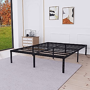 BetLife Queen Size Bed Frame with Stronger Steel Slat Support/ 16 Inch High Non- Slip Platform/Noise Free Mattress Foundation/No Box Spring Needed/Black