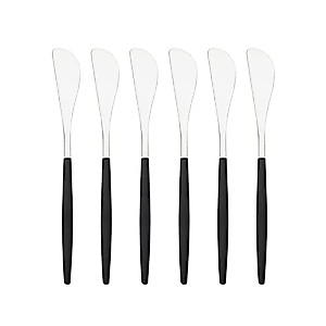6 Piece Mirror Butter knife, Snplowum Stainless Steel Cheese Spreader Knives With Pink Handle, Kitchen Home Restaurant Bar Daily Serving Smear knife Cake Tool For Sandwich Dessert ( Black Silver )