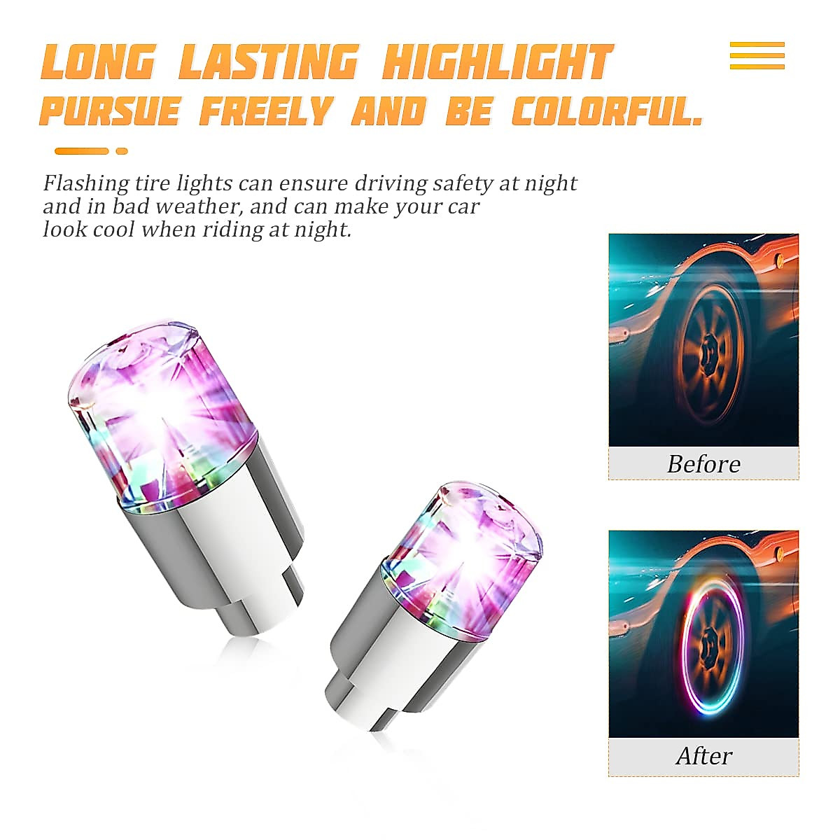 4PCS LED Car Wheel Tire Valve Caps Lights, Neon Spoke Flash Light Bulb for Bike Motorcycle, Waterproof Motion Sensors Led Lamp with 10 Extra Battery, Auto Accessories