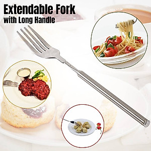 Yosoo Extendable Fork Telescopic Fork Extendable Long Handle Fork Barbecue Toasting Dinner Fruit Dessert Long Fork Cutlery (1 pc)