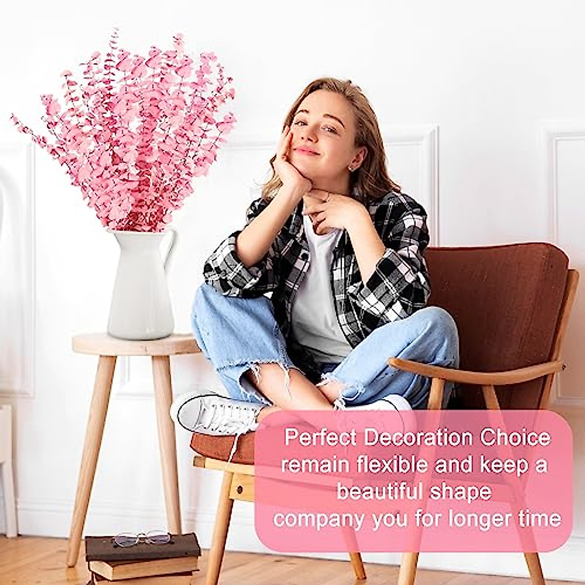 Glicrili Pink-Real-Eucalyptus-Stems, Pink Christmas Decorations, 17'' Tall Dry Flowers Bulk for Vase, Pink Halloween Boho Home Decor, Wedding, Party, Gifts, Floral Arrangement, Room Decoration