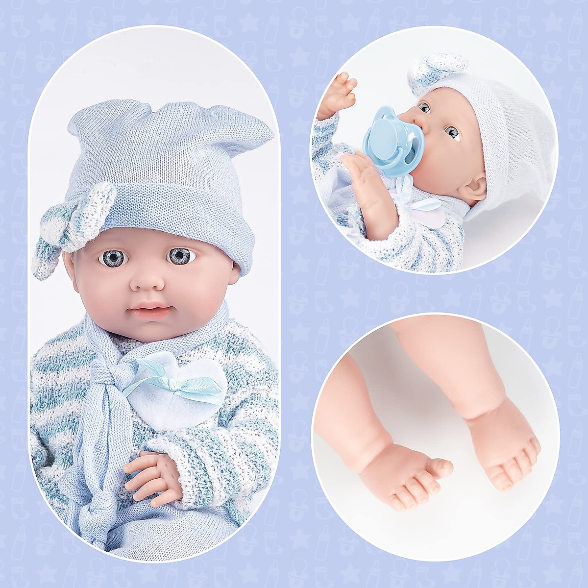 16" Washable Reborn Baby Doll - Lifelike Handmade Silicone Doll with Doll Accessories for Girls Boys Kids
