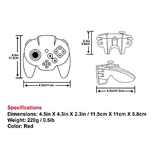 Intec Gaming Warrior 64 Wired Controller for Original Nintendo 64 N64 Console (Red)