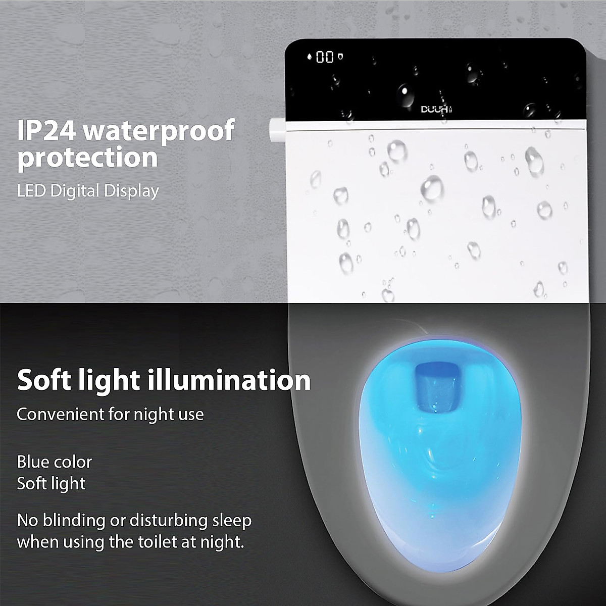 BWE Smart Toilet With Bidet Built In with LED Digital Display, One-piece Bidet Toilet Seat, Auto Flush, Auto Open & Auto Close, Heated Seat, Warm Water and Dry, Wireless Remote Control, Foot Sensing