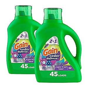 Gain + Odor Defense Laundry Detergent Liquid Soap, 2-Pack, Super Fresh Blast Scent, 65 Fl Oz Each