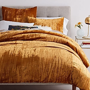 The Harry Creations 3 Pcs Set Solid Pattern Velvet Bedding Ultra Donna Crushed Luxury Boho Duvet Cover (Crush- Gold, Super King 98" x 104")