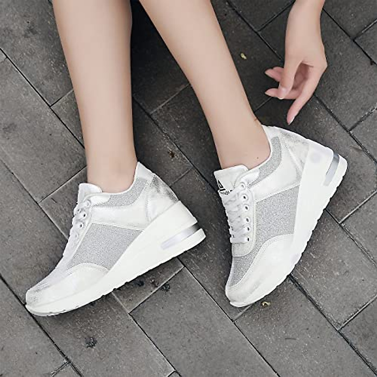 AONEGOLD Women's Platform Sneakers Wedges High Top Lace Up Shoes Increase Fashion Sneakers for Women Girls(White 37)
